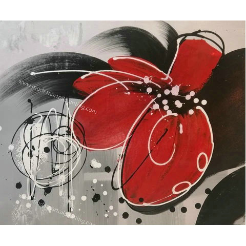 Hand-Painted Red Flowers Painting on Canvas Thick Oil Flowers Landscape ...